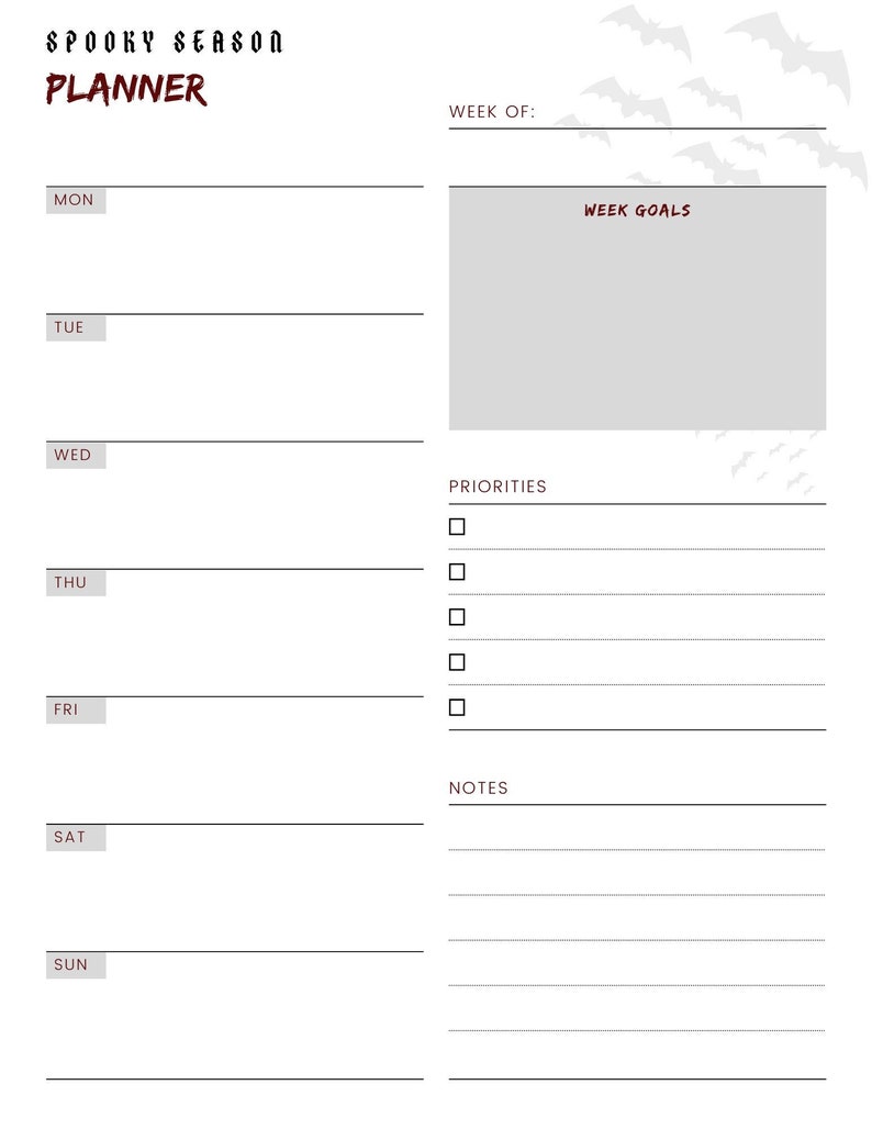 Minimalist Spooky Season Weekly Digital Planner - Etsy