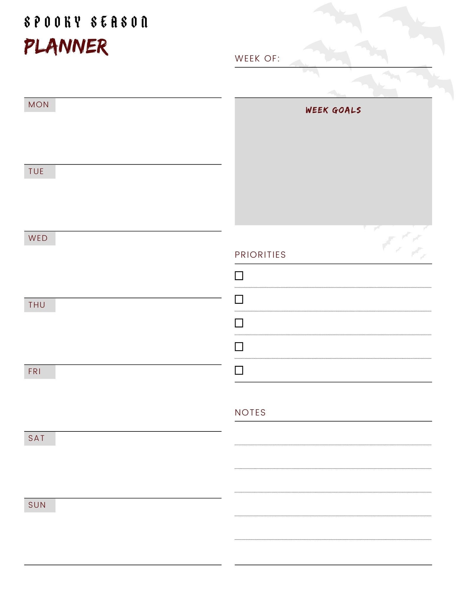 Minimalist Spooky Season Weekly Digital Planner - Etsy