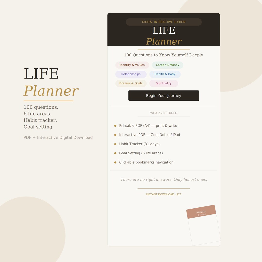 Life Planner Printable PDF | 100 Self Discovery Questions Journal ...