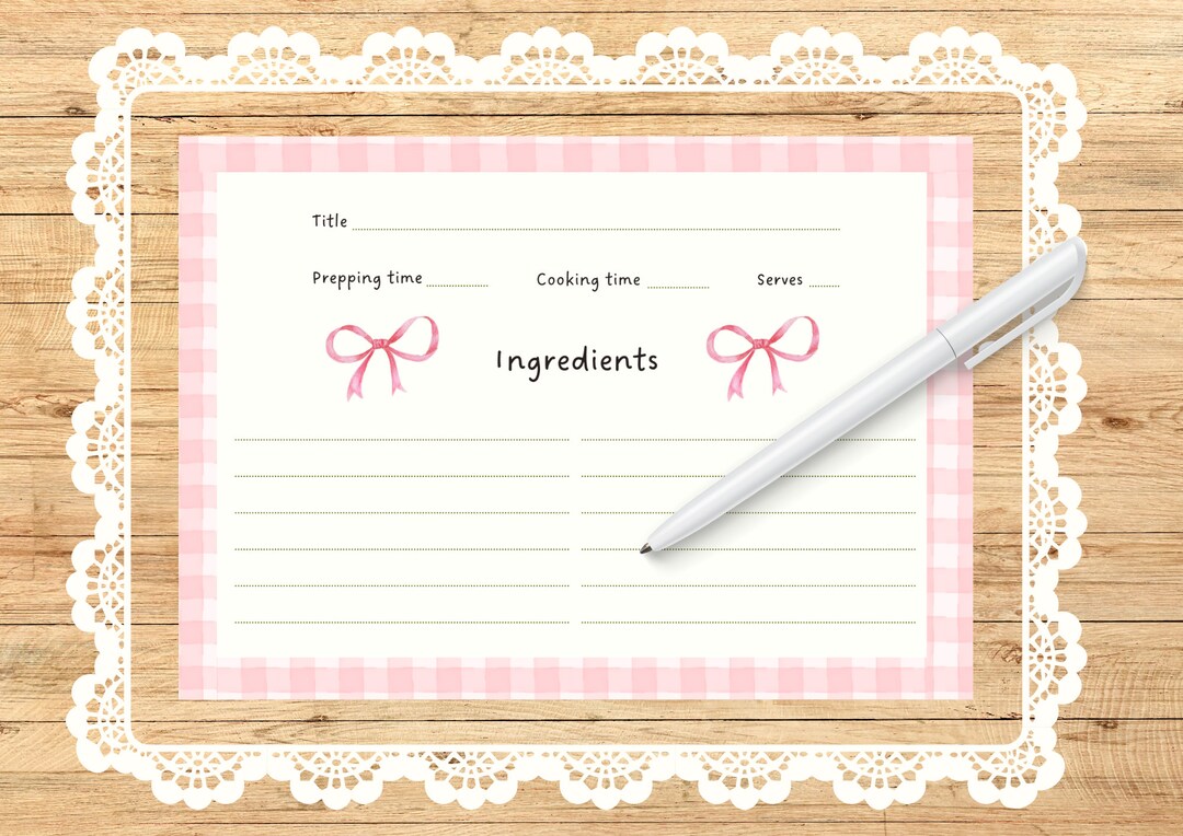 Coquette Bow Printable Recipe Cards - Etsy