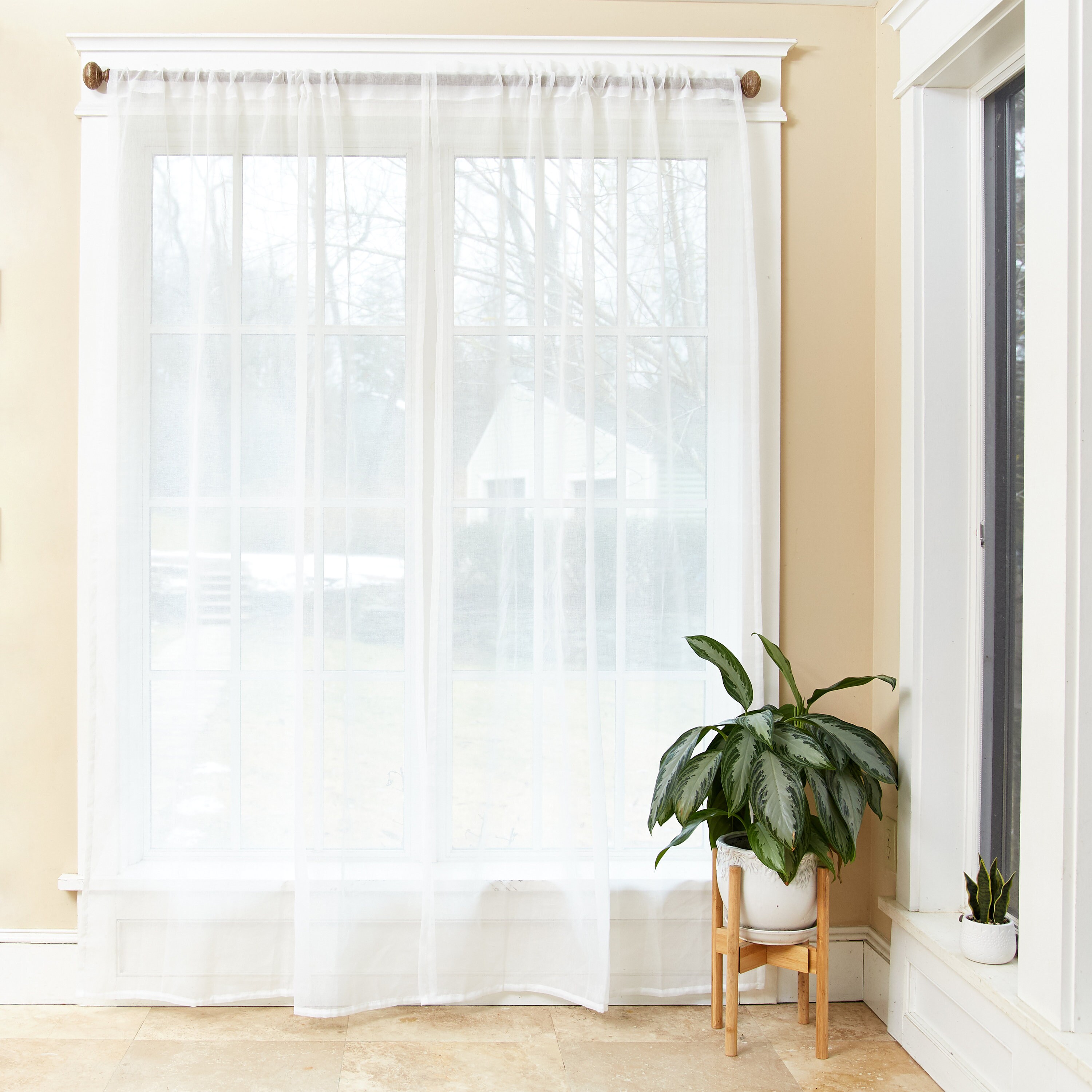 Moonbae Sheer Voile Ivory Window Rod Pocket Backdrop Curtain Panels Set ...
