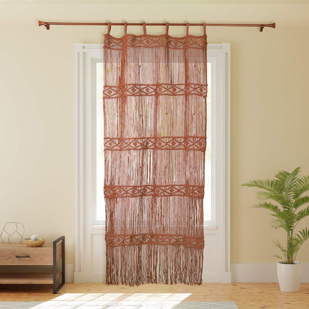 Moonbae Macrame Aztec Curtain Panels Set of 2 in Rust Color 36 Wide X ...