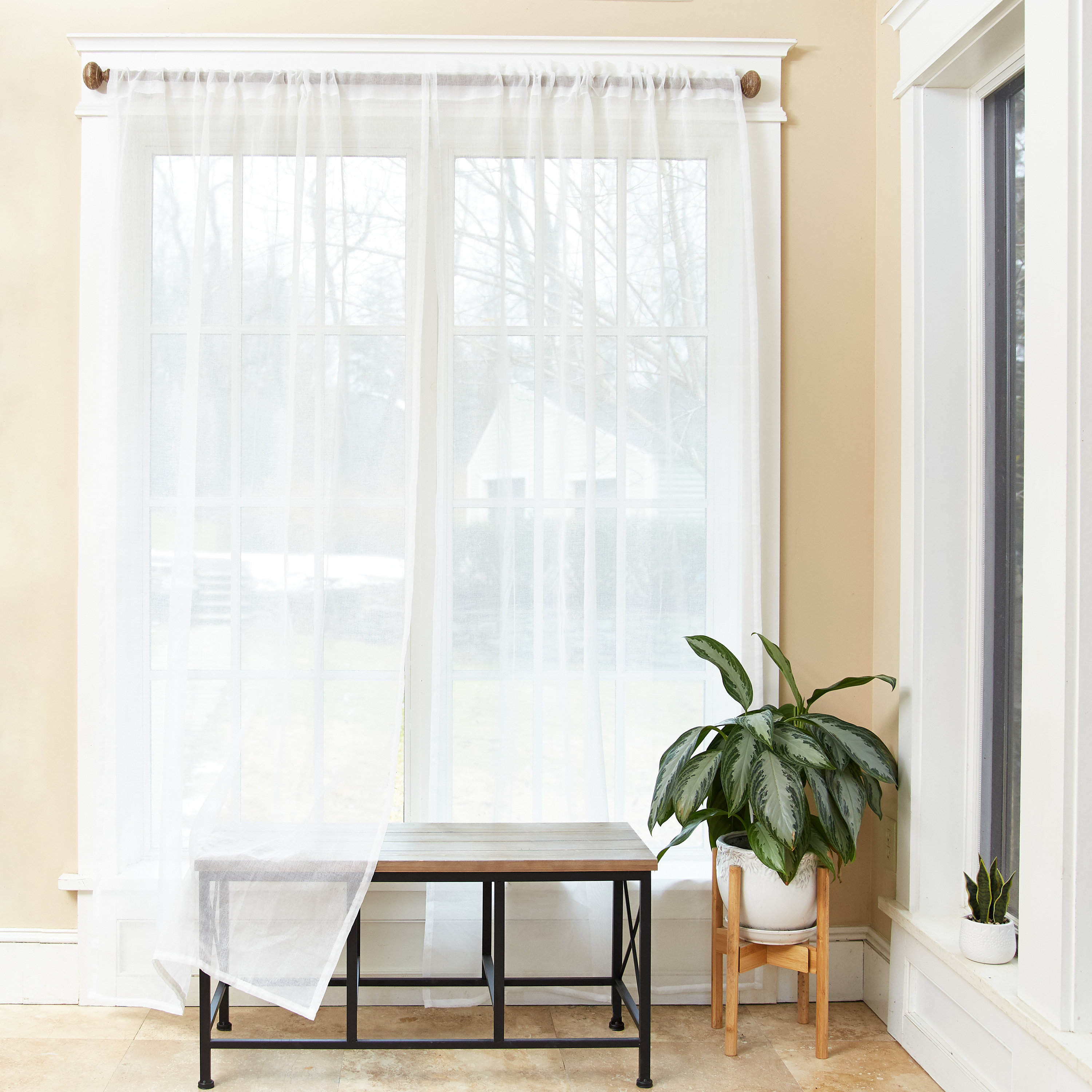 Moonbae Sheer Voile Ivory Window Rod Pocket Backdrop Curtain Panels Set ...