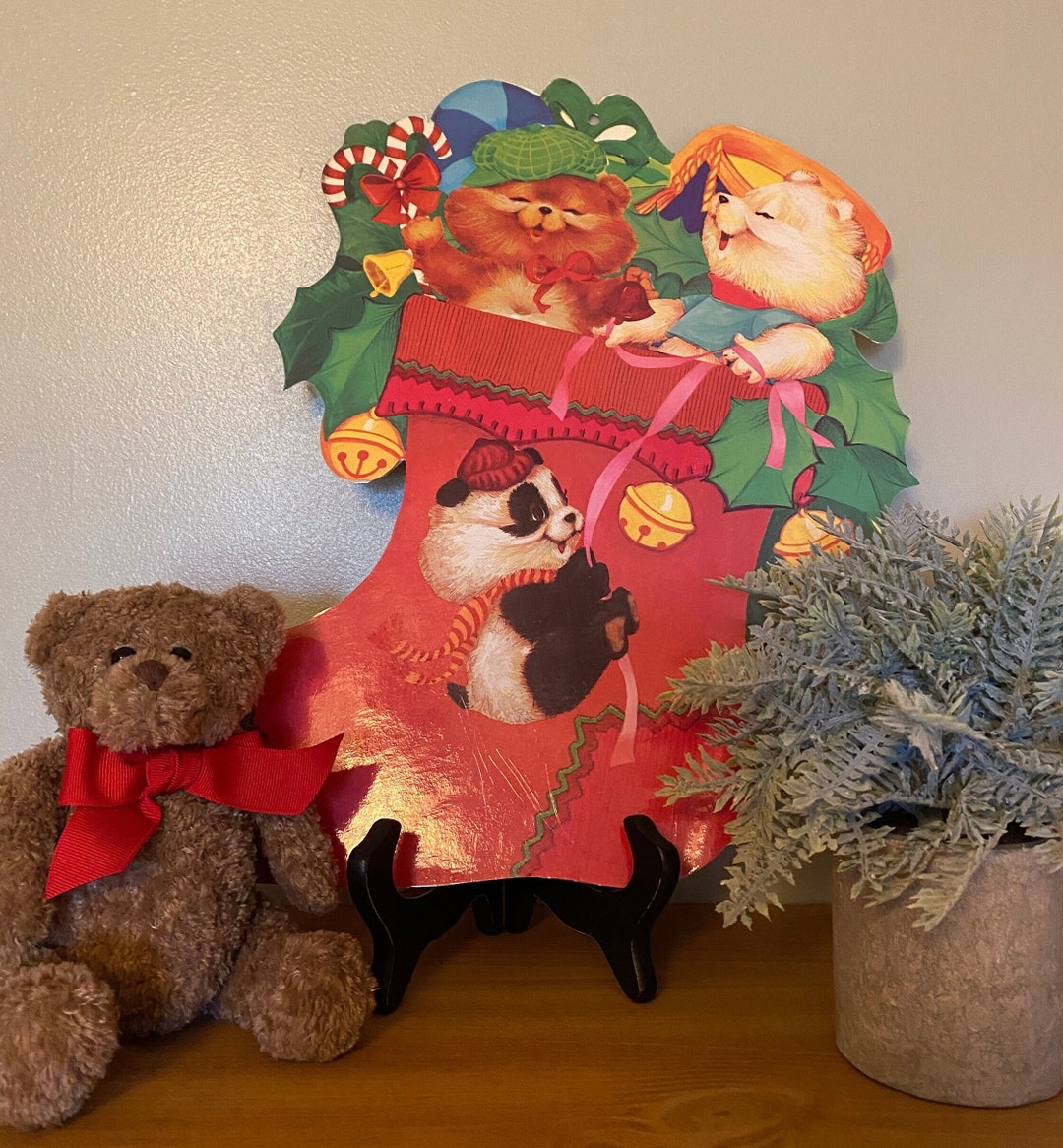 Vintage Personality Bears Holiday Die Cut, Teddies in Red Christmas ...