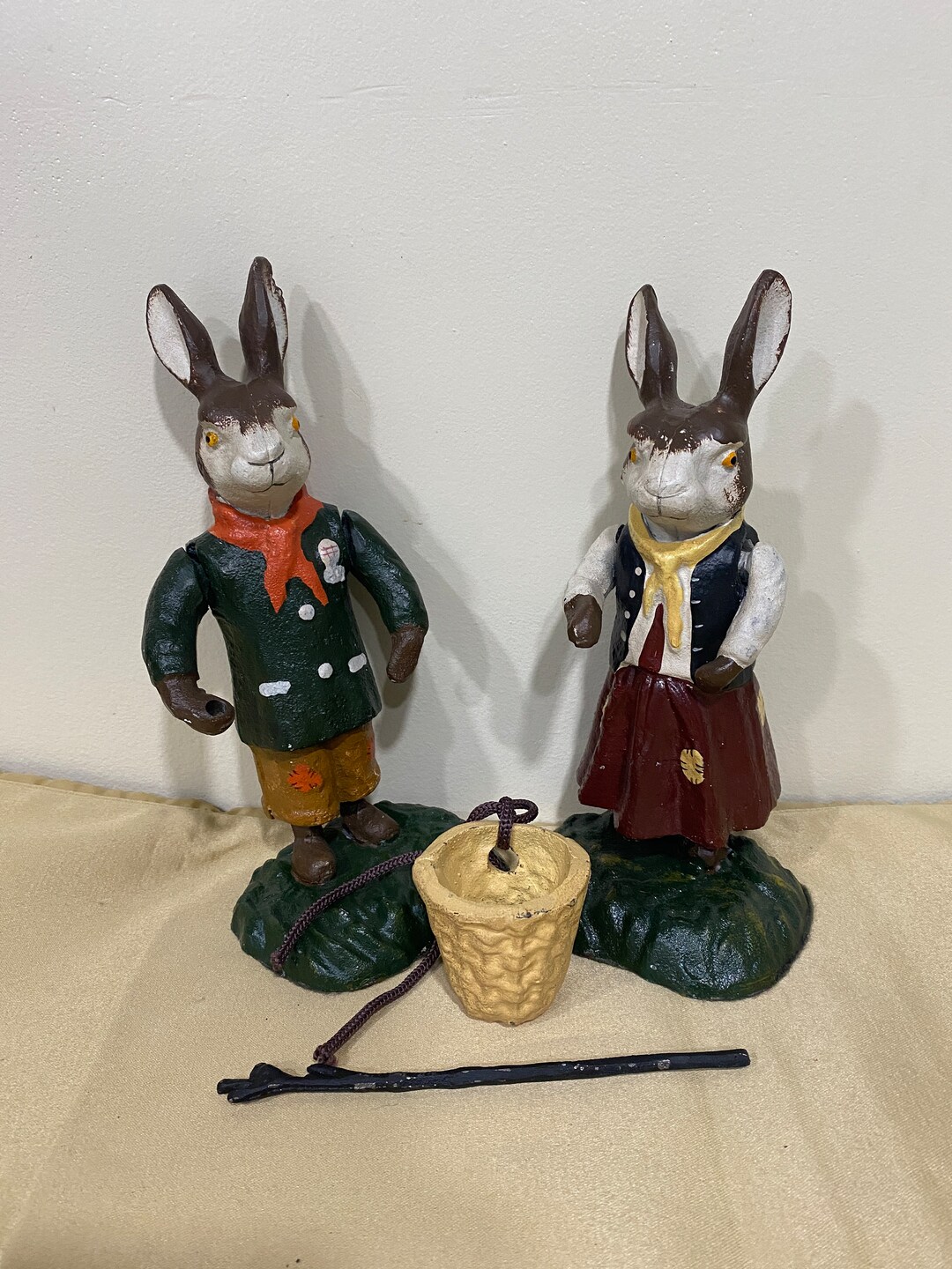 Vintage Antique Painted Cast Iron Rabbits - Set of 2- Hiking, Stick ...