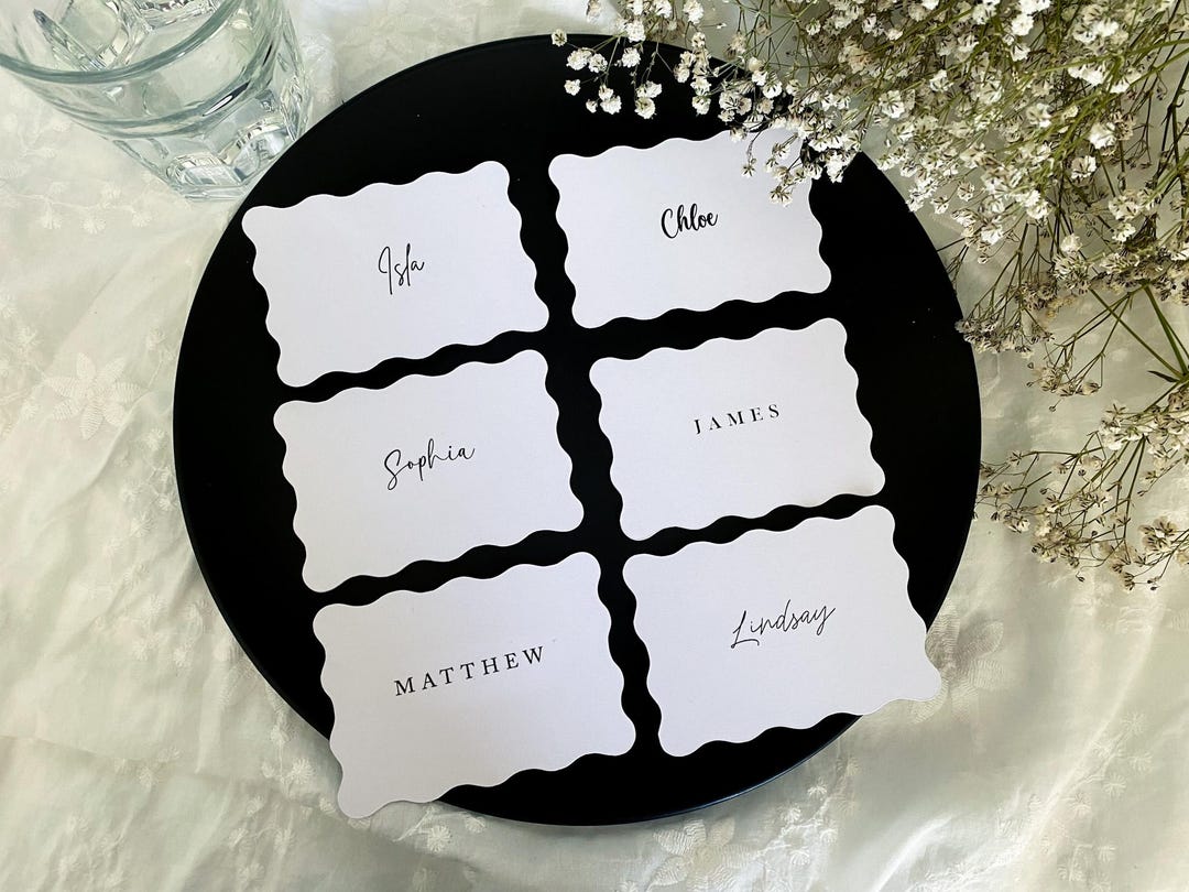 Printed Wavy Place Cards Wedding | Modern Wavy Name Cards | Table ...