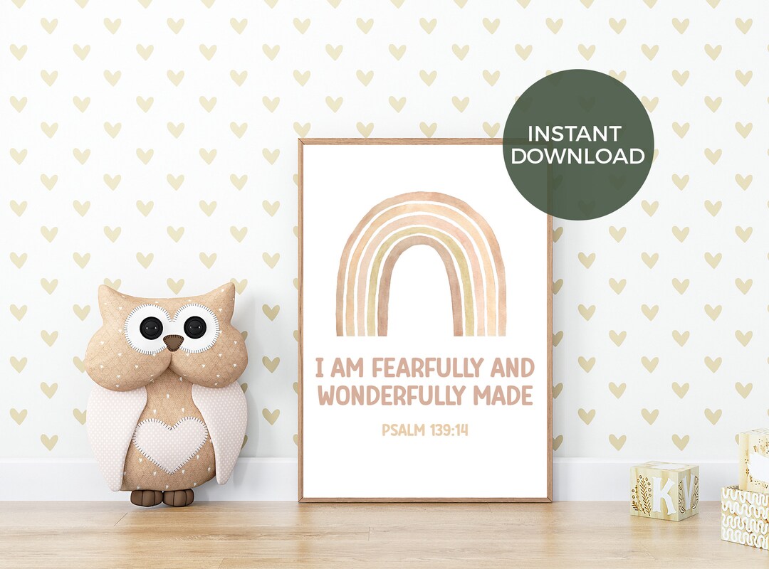 Christian Nursery Bible Verse Printable Gender Neutral Fearfully and ...
