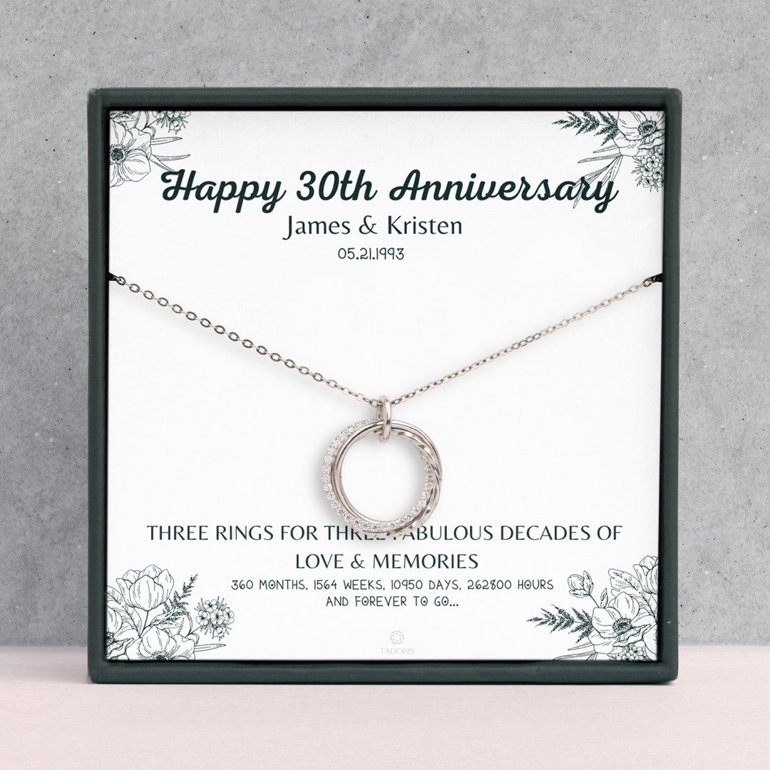 Personalized 30th Anniversary Necklace Gift 3 Rings for 3 Decades Pearl Wedding Anniversary Gift ...
