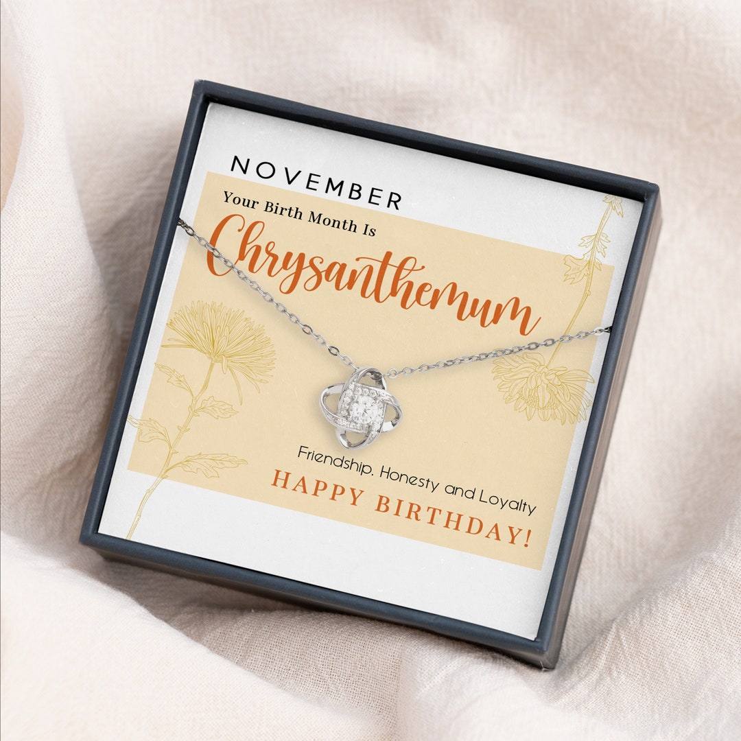 Birth Flower Necklace November Necklace Birthday Gift Love Knot Beauty ...