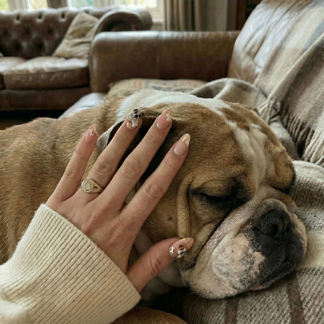 Dog Press on Nails, 3D English Bulldog Puppy Nail Art, Almond Gel Tips ...