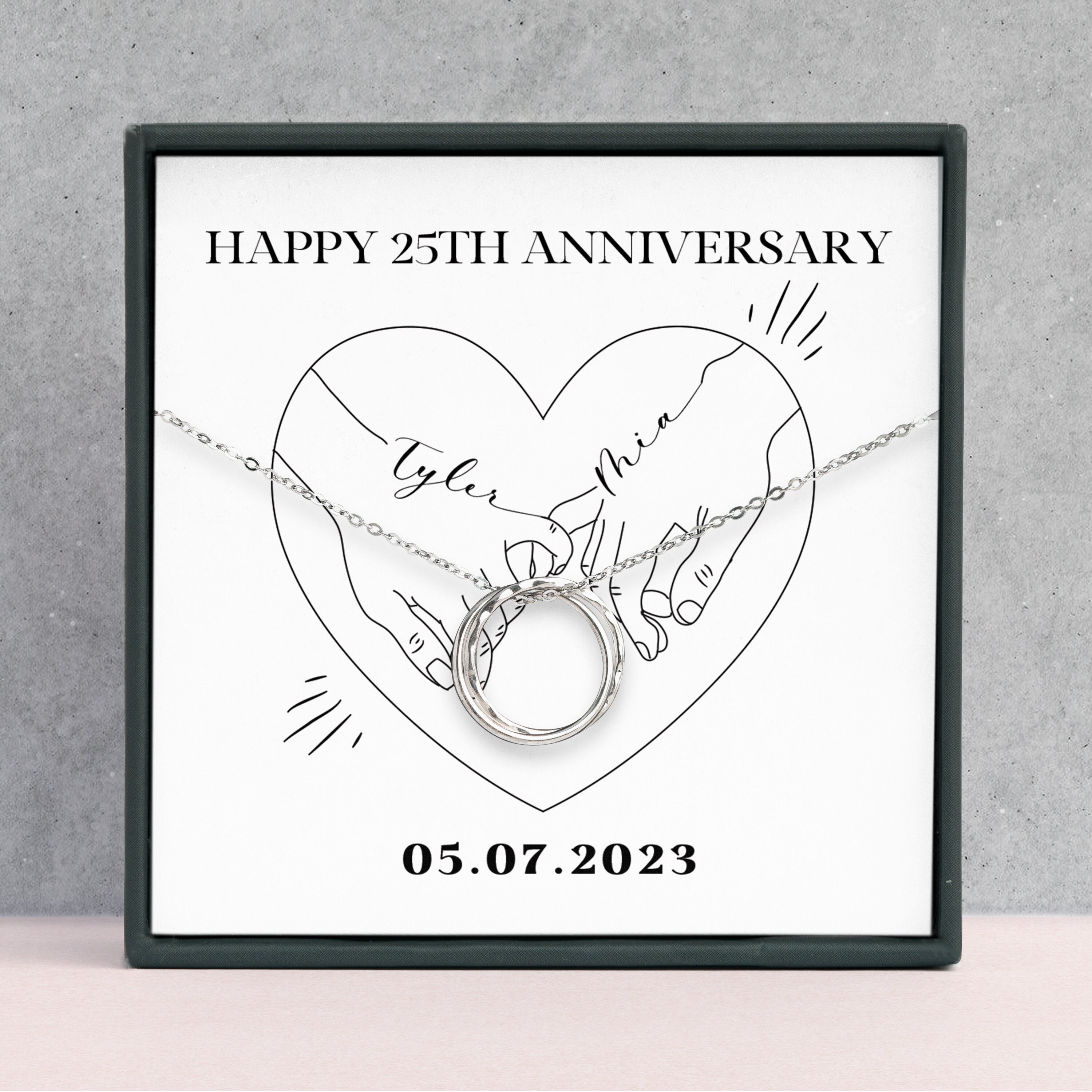 Personalized 25th Anniversary Necklace Wedding Anniversary 2 Rings for ...