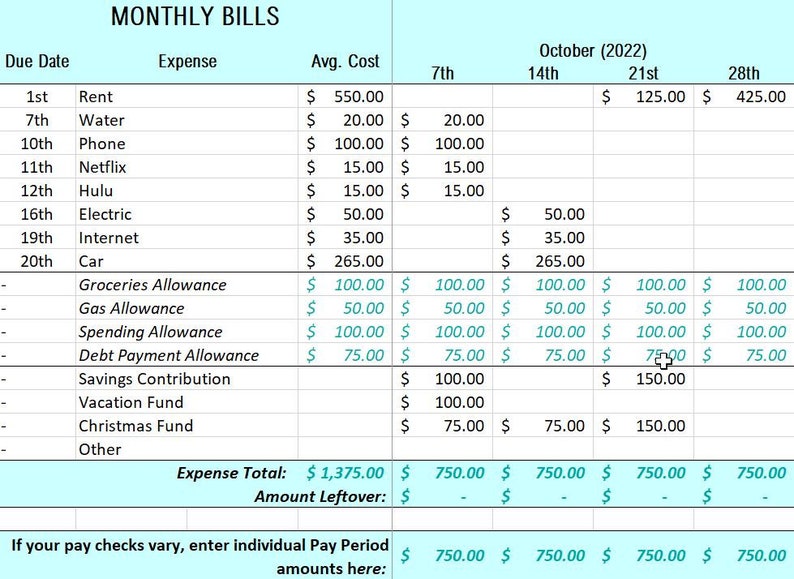 Excel Expense and Bill Planner - Etsy