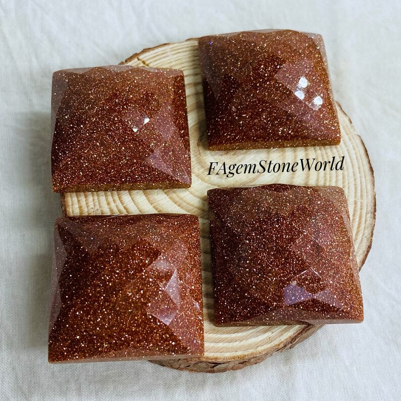 Red Gold Sandstone Square Cabochon, Checker Cut Golden Sun Sitara (10mm ...