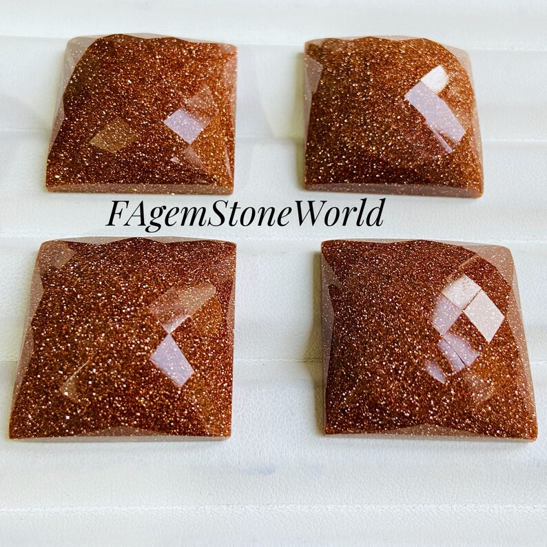 Red Gold Sandstone Square Cabochon, Checker Cut Golden Sun Sitara (10mm ...