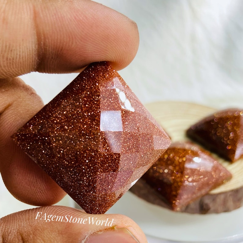 Red Gold Sandstone Square Cabochon, Checker Cut Golden Sun Sitara (10mm ...