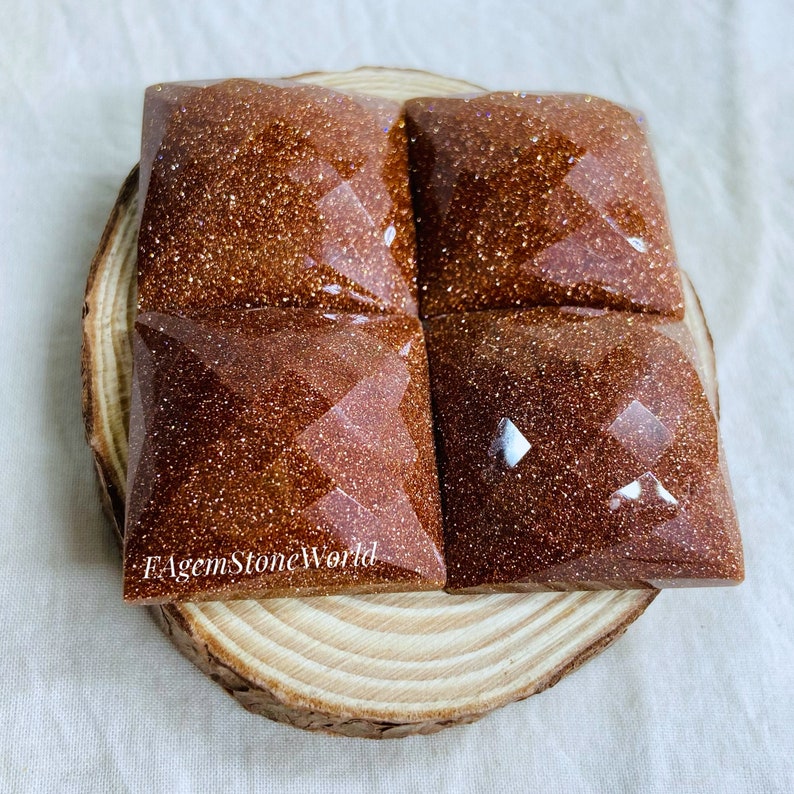 Red Gold Sandstone Square Cabochon, Checker Cut Golden Sun Sitara (10mm ...