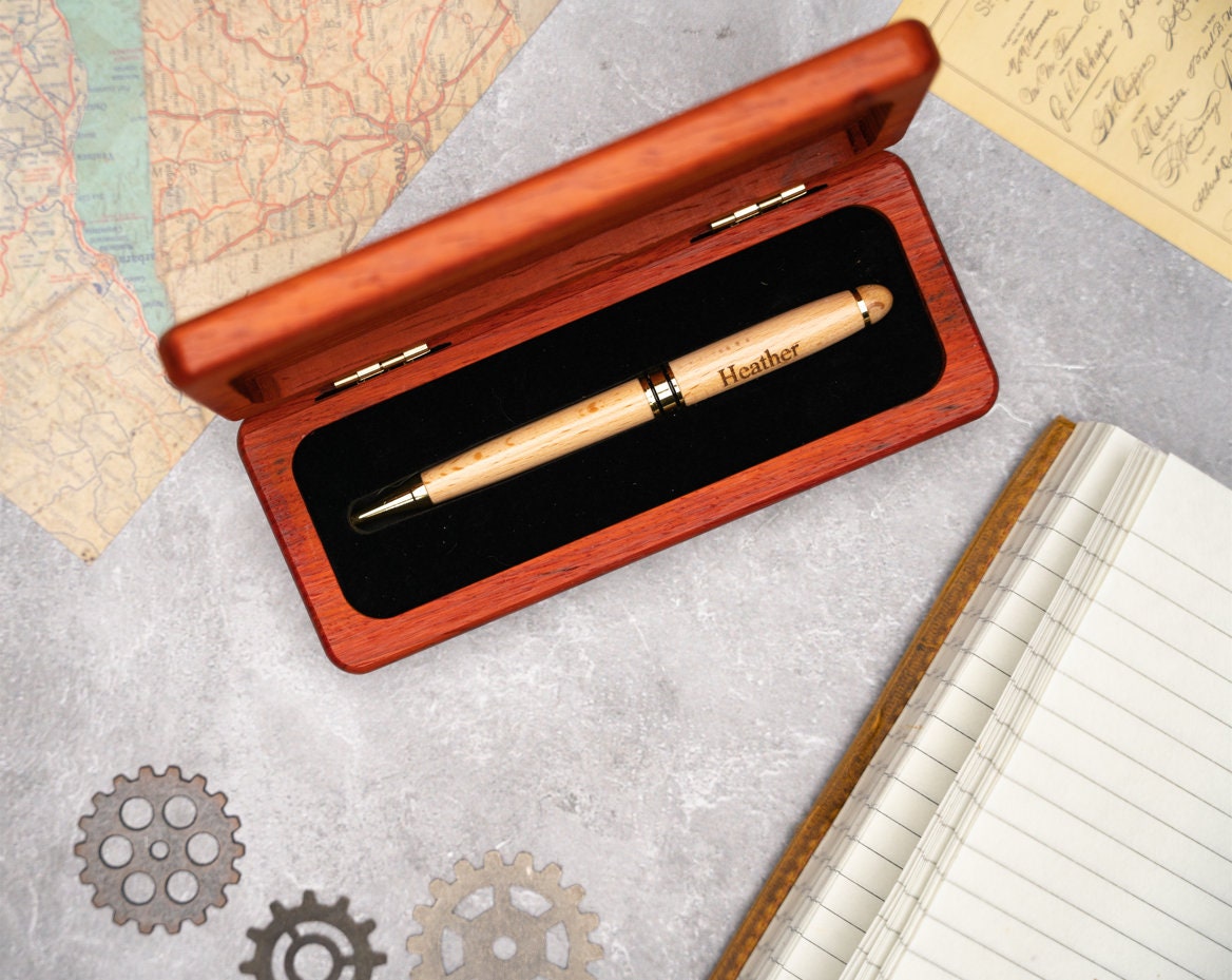 Personalized Pen Case, Rosewood Pen Box, Wood Custom Pen Set, Engraved ...