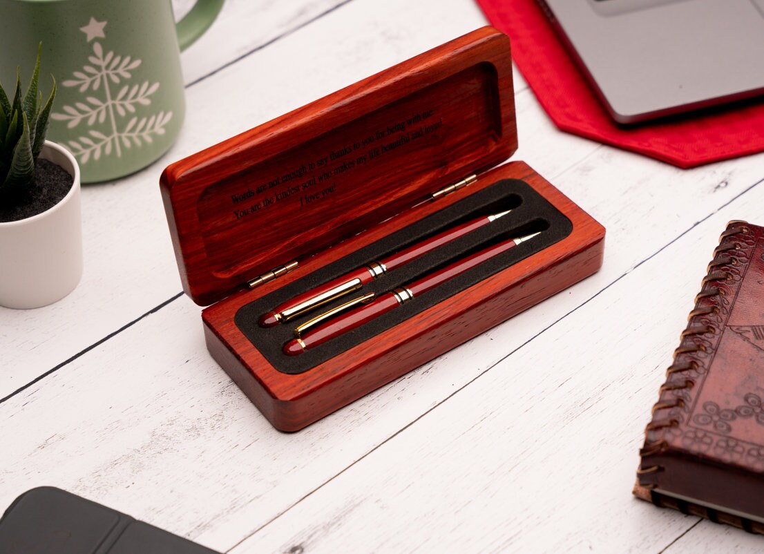 Personalized Pen Case, Rosewood Pen Box, Wood Custom Pen Set, Engraved ...