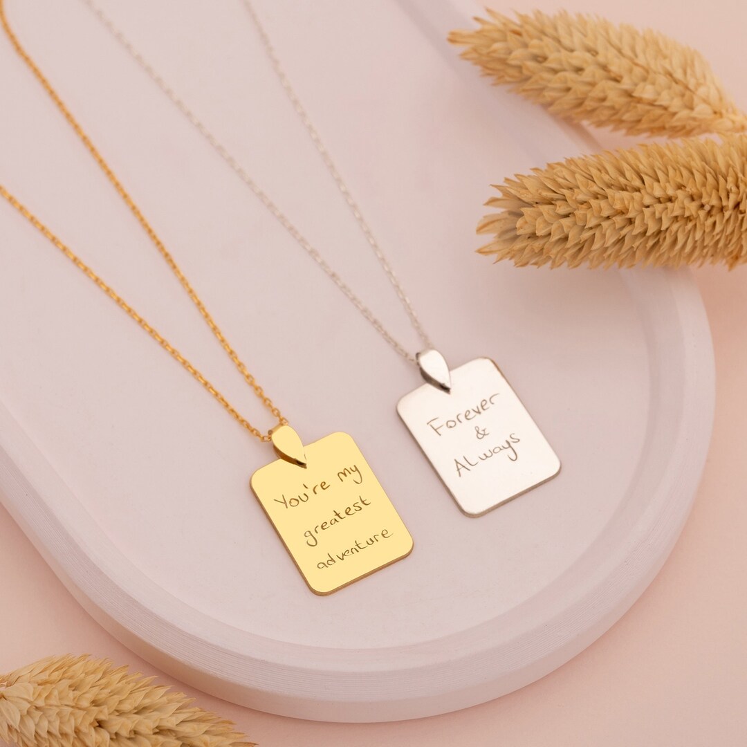 Custom Handwriting Necklace, Engraved Necklace Signature Jewelry, Your ...