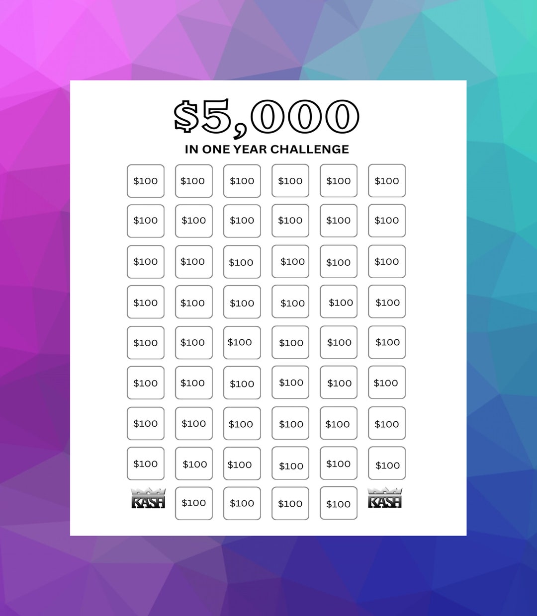 Save 5,000 in One Year Money Saving Challenge Printable | Savings ...