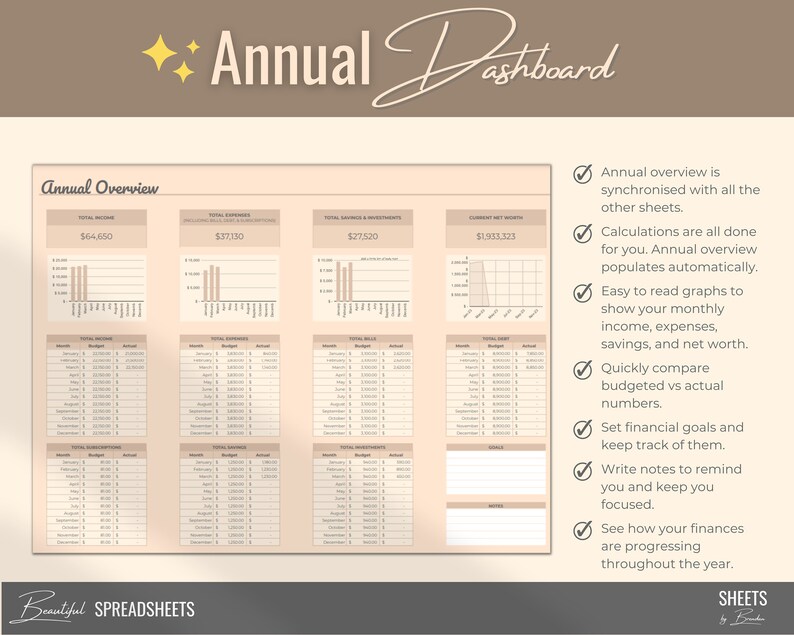 Monthly Budget Spreadsheet Template for EXCEL, Easy & Simple Budget Planner, Boho Bundle - Etsy