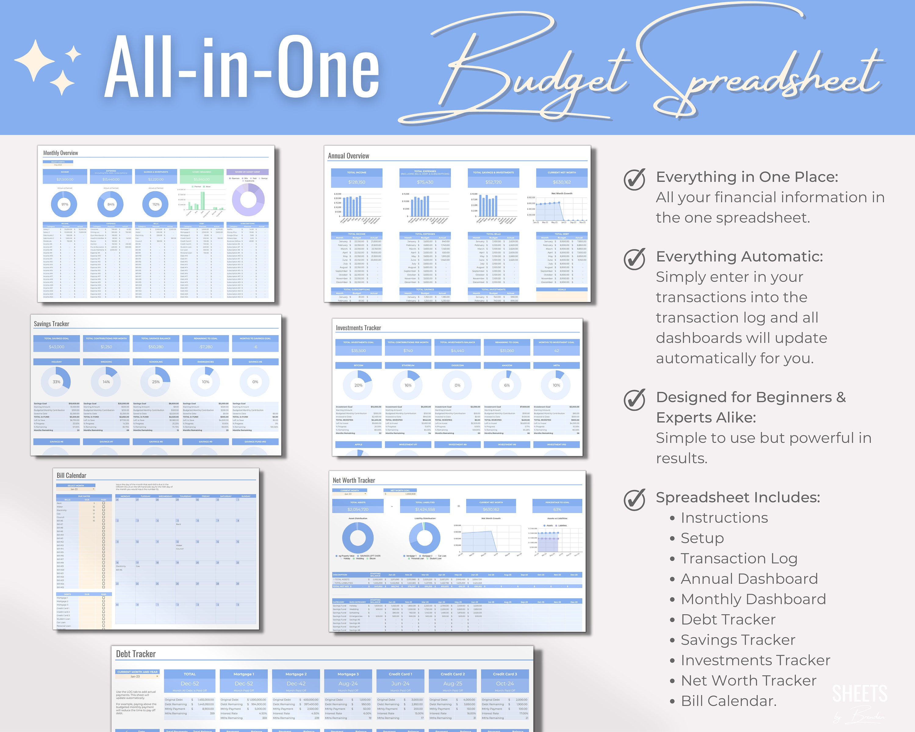 Annual & Monthly Budget Spreadsheet | Googlesheets Template | Savings ...