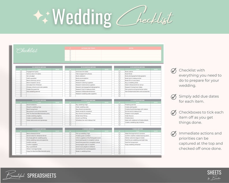Digital Wedding Planner Spreadsheet for Google Sheets Wedding - Etsy