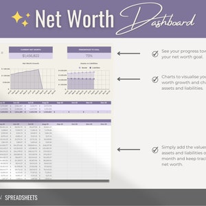 Net Worth Tracker Spreadsheet Dashboard for Google Sheets, Wealth ...