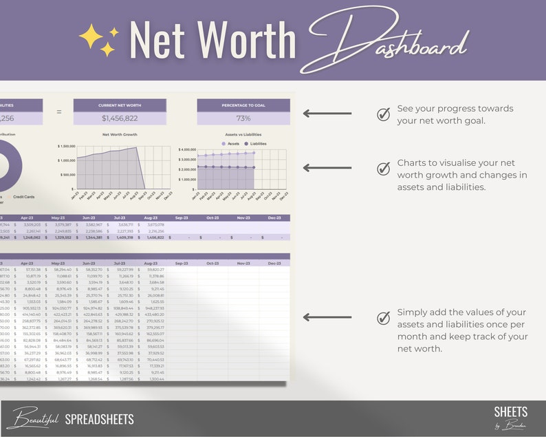 Net Worth Tracker Spreadsheet Dashboard for Google Sheets, Wealth ...