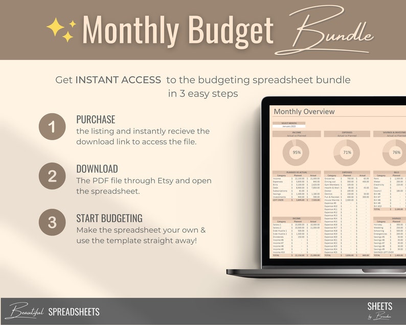 Monthly Budget Spreadsheet Template for EXCEL Easy & Simple - Etsy