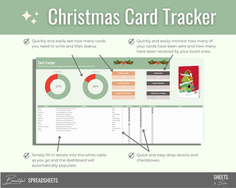 Holiday Planner, Christmas Gift & Card Tracker Spreadsheet Template for ...