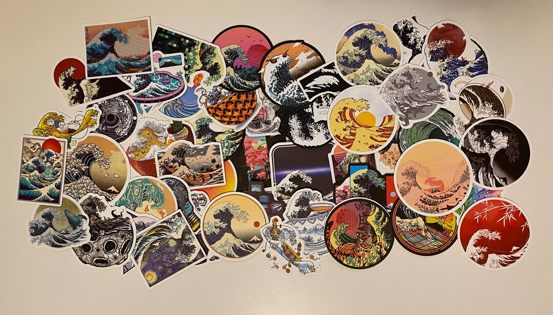 20 Pcs Cartoon Sea Wave Spray Japanese Style Stickers Skateboard Guitar ...