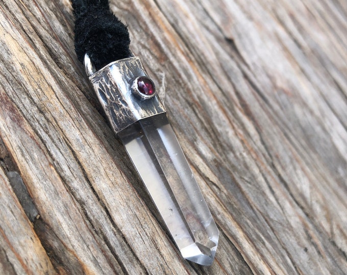 Crystal Quartz Point Pendant on Black Leather Lace - Etsy