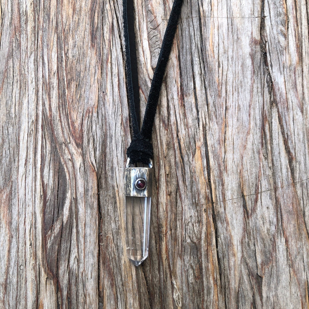 Crystal Quartz Point Pendant on Black Leather Lace - Etsy