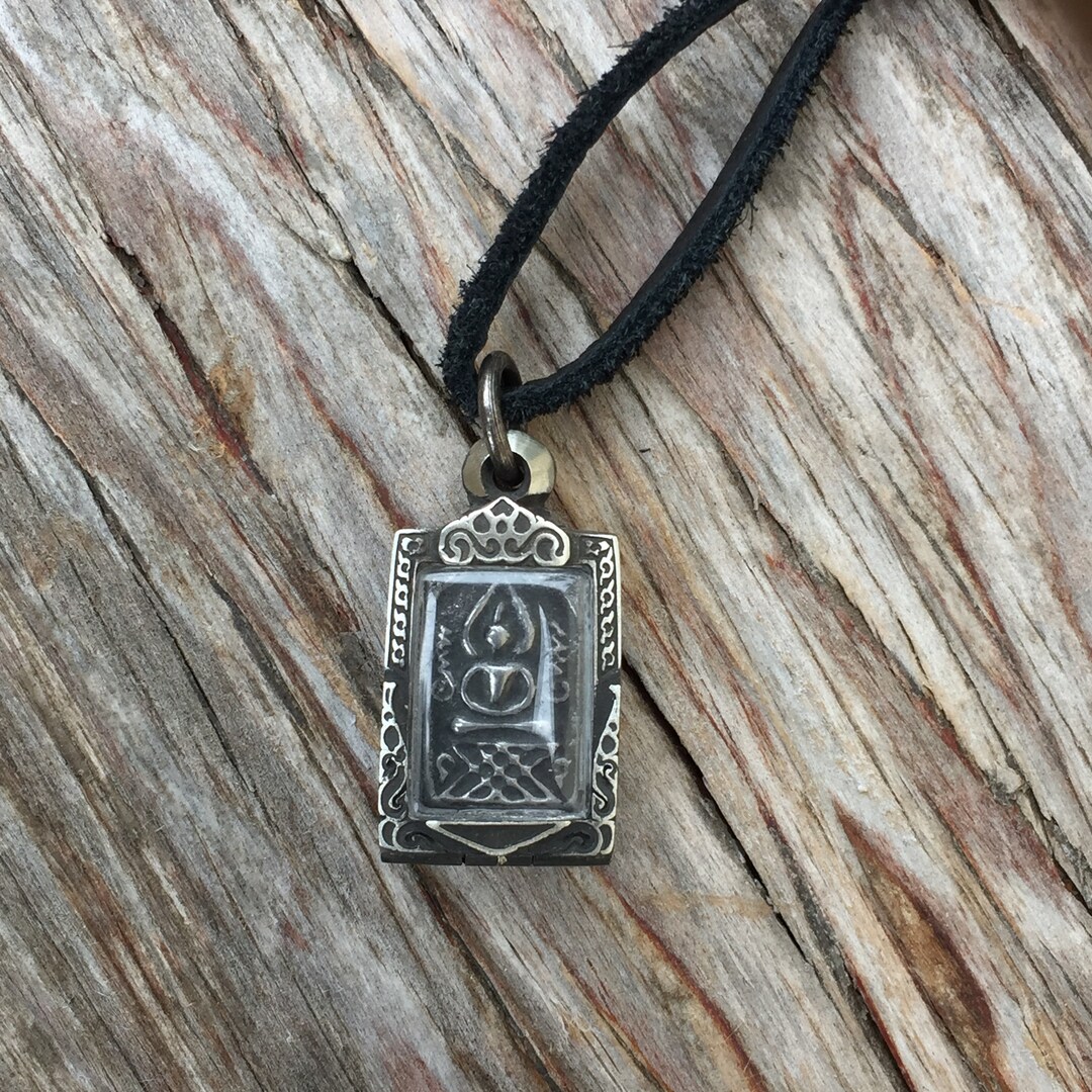 Sitting Buddha Amulet Locket on Black Leather Lace Necklace - Etsy