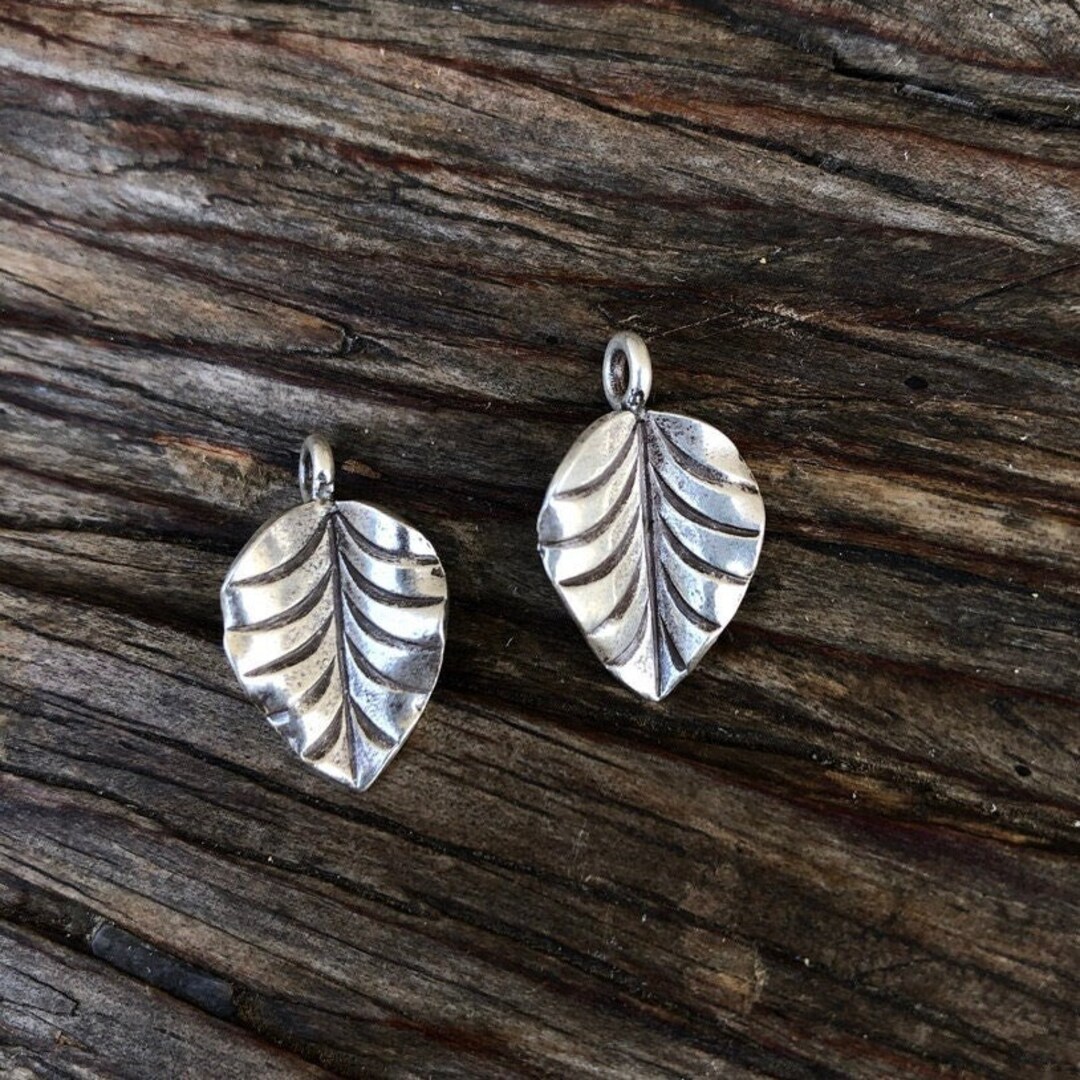 Pair of Leaf Shaped Silver Charms - Etsy
