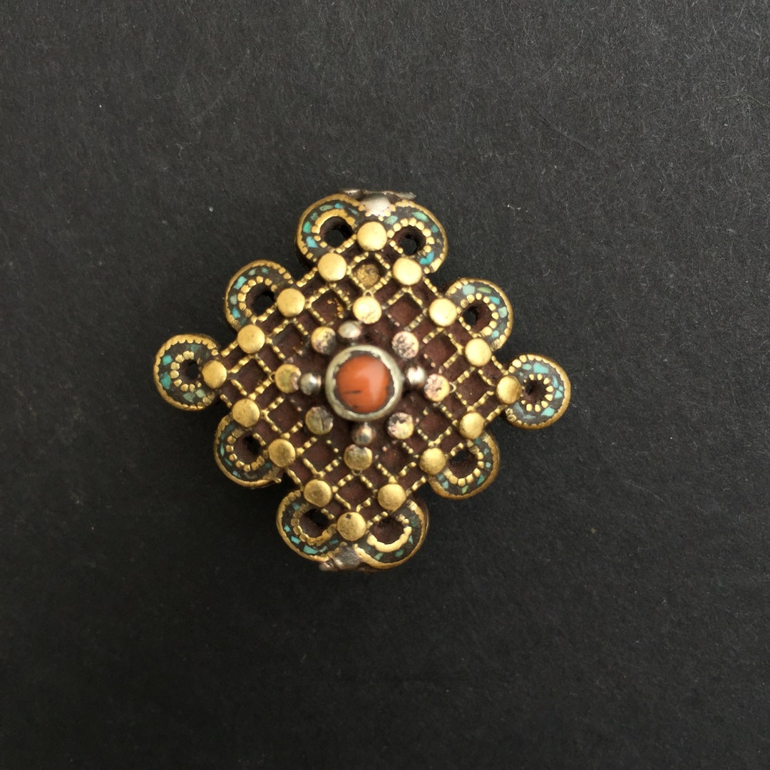 Endless Knot Symbol Bead 24mm Turquoise Coral Inlay - Etsy