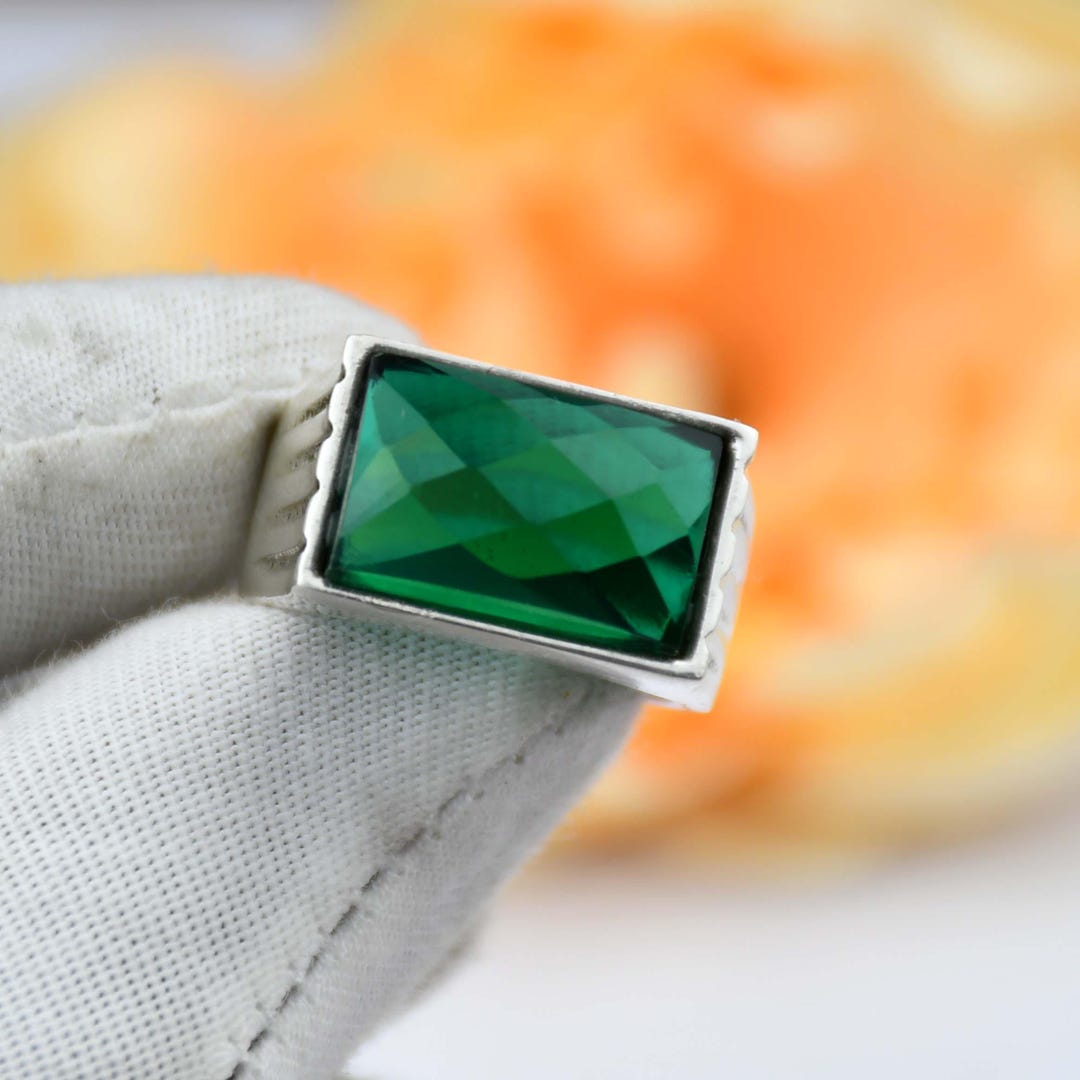 Men's Emerald Signet Ring, Checker Cut, 925 Sterling Silver - Etsy