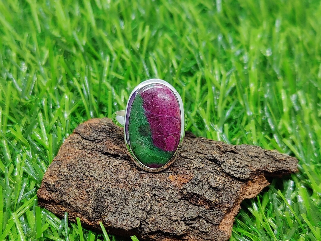 Ruby Fuchsite Ring, 925 Sterling Silver Ring, Oval Cabochon Ring, Green ...