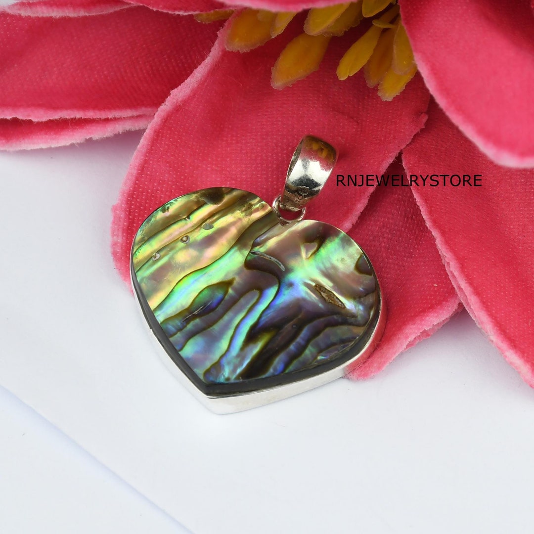 Abalone Shell Heart Pendant, 925 Sterling Silver Pendant, Handmade ...