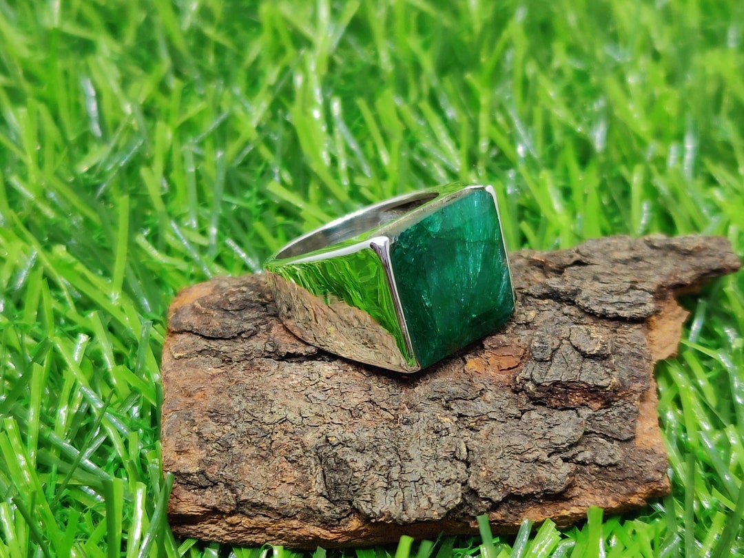 Emerald Signet Ring: Square Green Gemstone, 925 Sterling Silver - Etsy