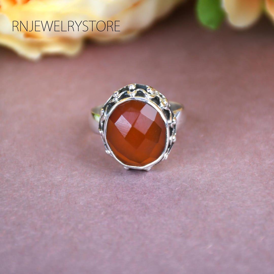 Carnelian Ring Sterling Silver Carnelian Ring Faceted Stone Ring Silver ...