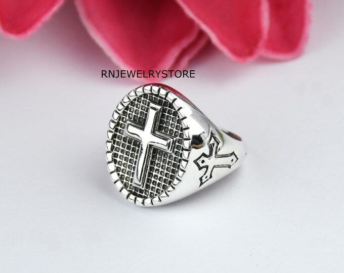 Signet Ring, Men's Signet, Square Ring, Cross Ring, Solid Silver Signet ...