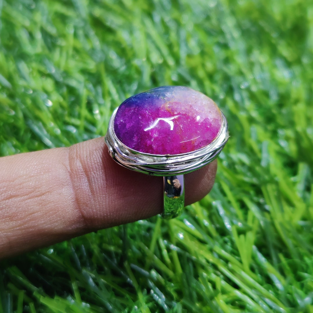 Rainbow Solar Quartz Ring, 925 Silver Ring, Dainty Multi Color Gemstone ...