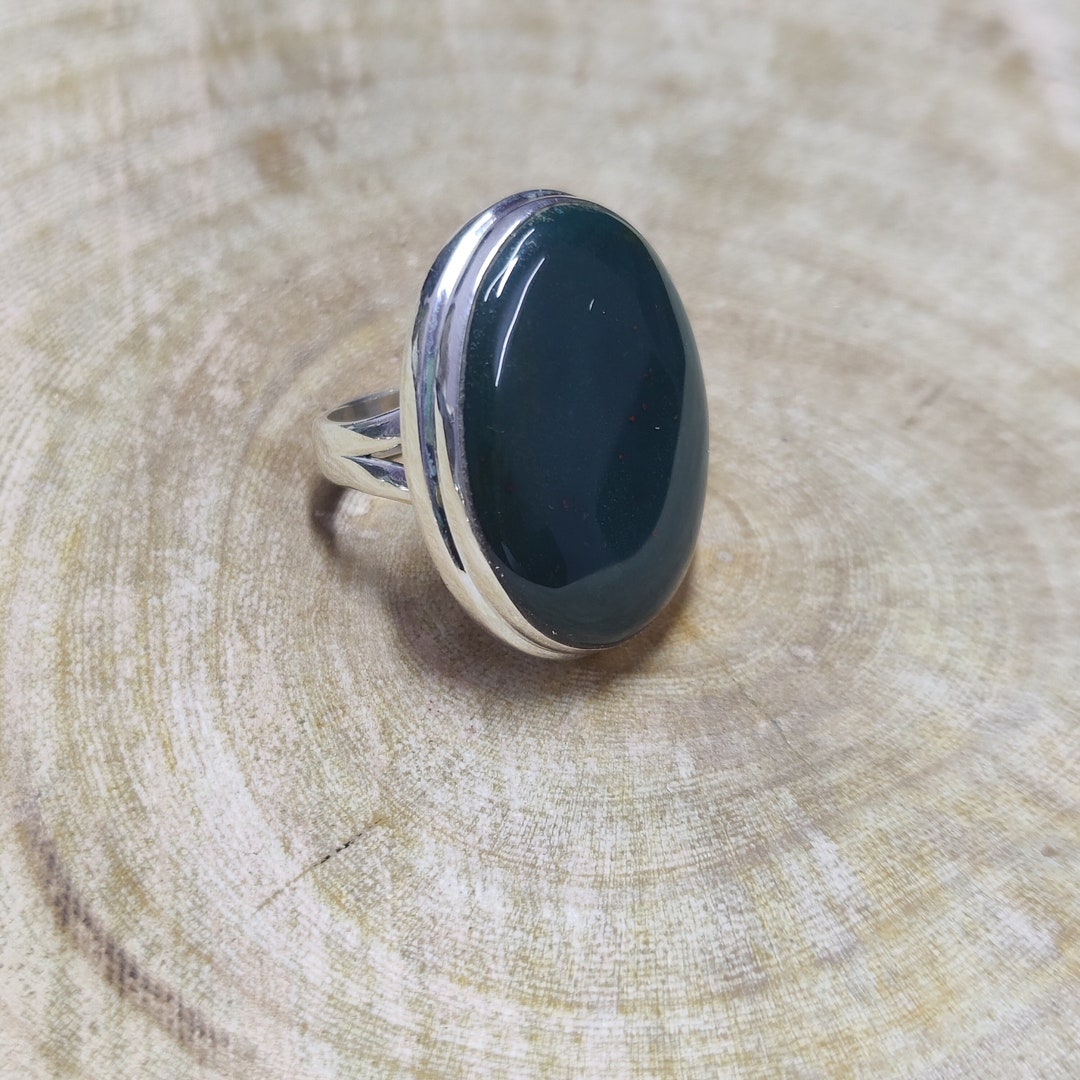 Green Jasper Ring, 925 Sterling Silver Ring, Oval Cabochon Ring, Silver ...