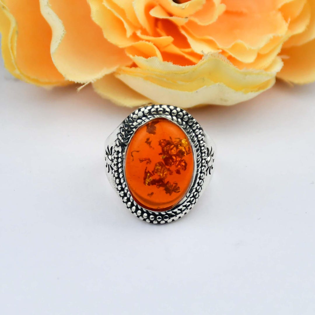Handmade Oval Amber Ring, 925 Sterling Silver, Statement Jewelry - Etsy