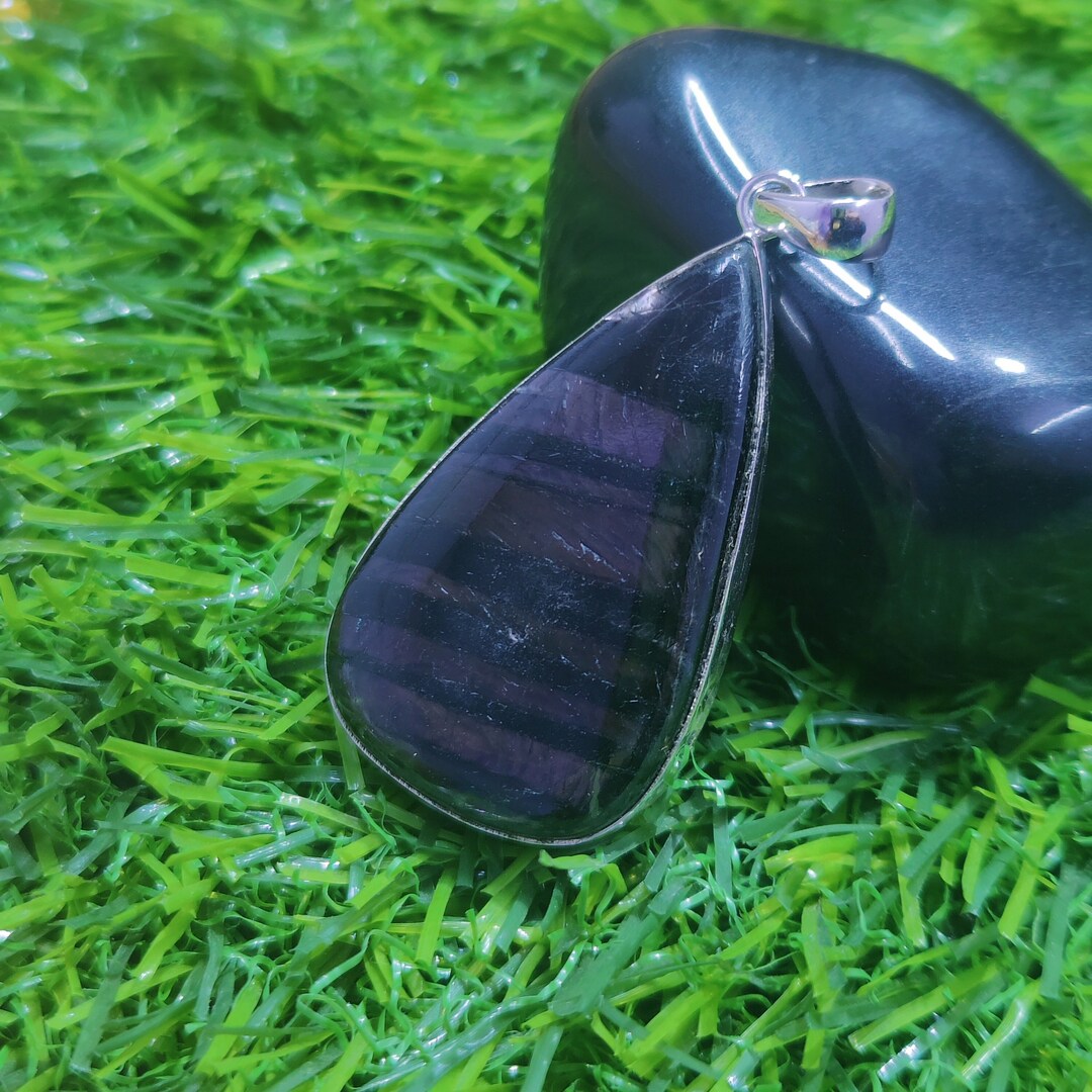 Hypersthene Cabochon Pendant: Sterling Silver Boho Jewelry - Etsy