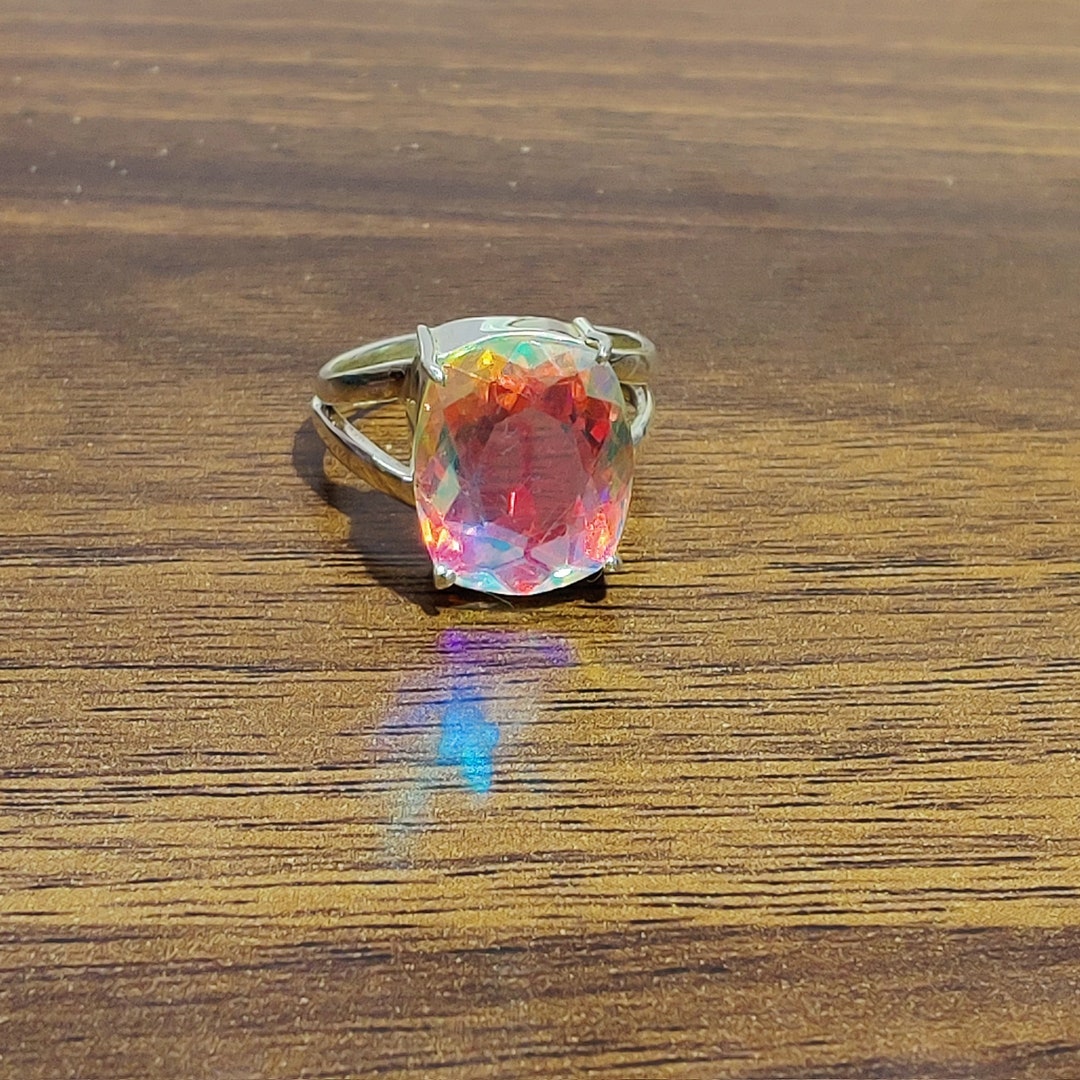 Rainbow Quartz Ring: 925 Sterling Silver Cushion Ring - Etsy