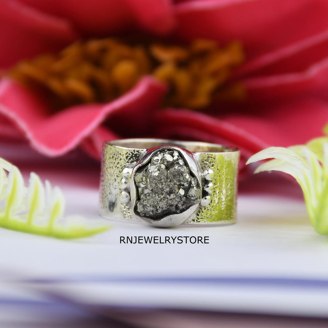 Natural Pyrite Silver Ring, 925 Sterling Silver Ring, Raw Gemstone Ring ...