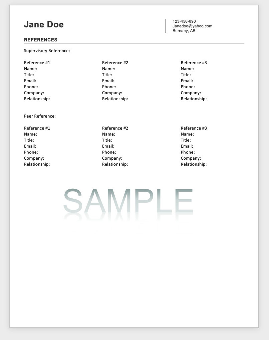 Resume & References Template - Etsy